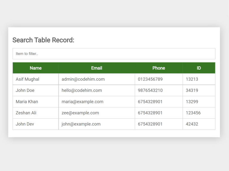 19+ JavaScript Search Box for Table Example & Tutorial — CodeHim 19+ JavaScript Search Box for Table Example & Tutorial — CodeHim
