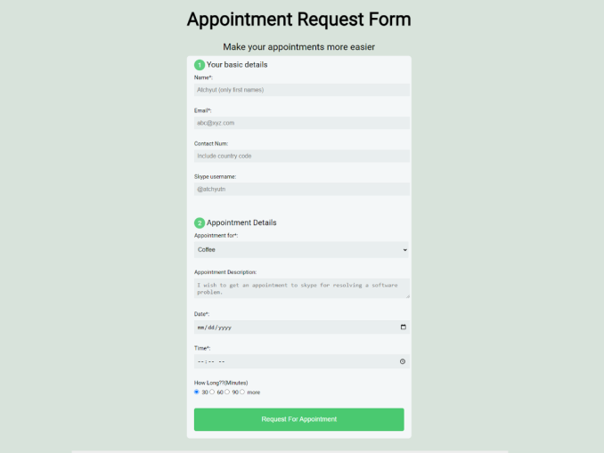 Simple Appointment Request Form HTML — CodeHim